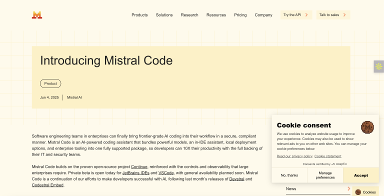 Mistral CodeはGitHub Copilotを超えるか？Meta出身者が開発した次世代AIコーディング支援ツールの全貌 | ainow